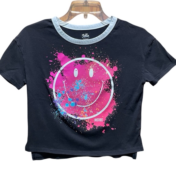 Justice | Shirts & Tops | Justice Medium Girls Black T Shirt Smile Face ...